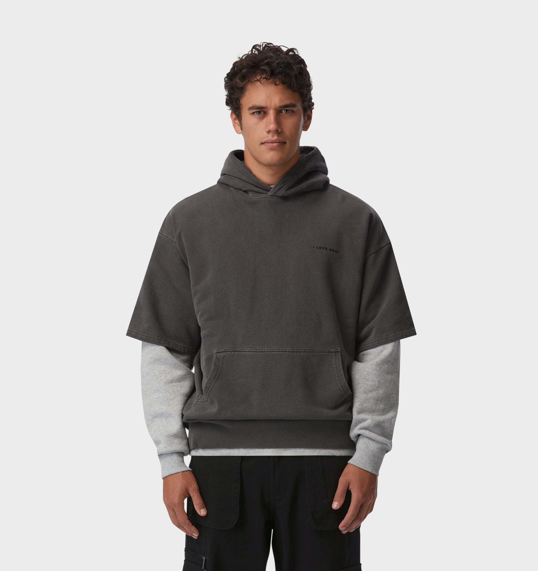 Short Sleeve Box Fit Hoodie in Washed Black | I Love Ugly AU