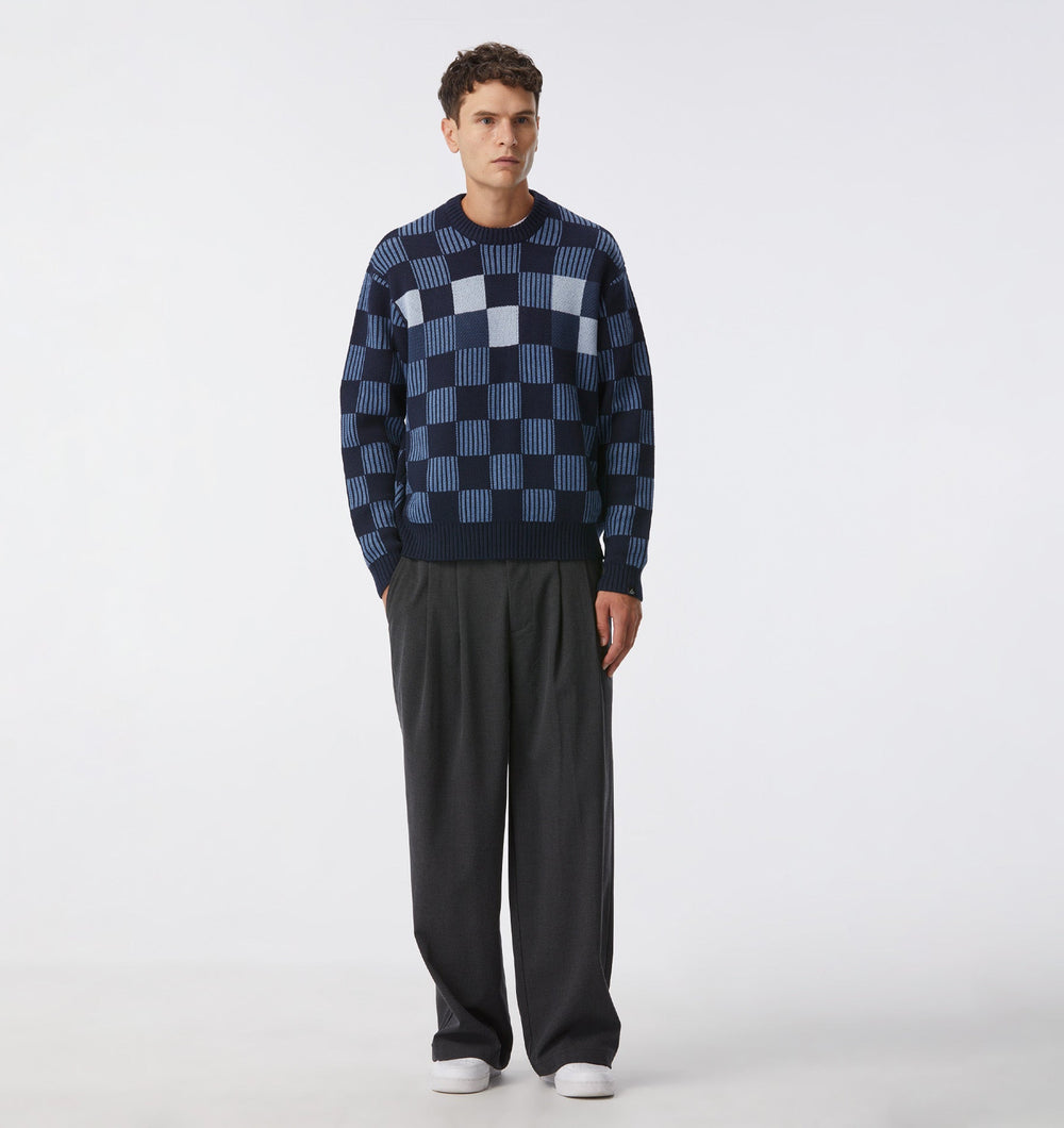Checkerboard Knit Sweater in Navy | I Love Ugly AU