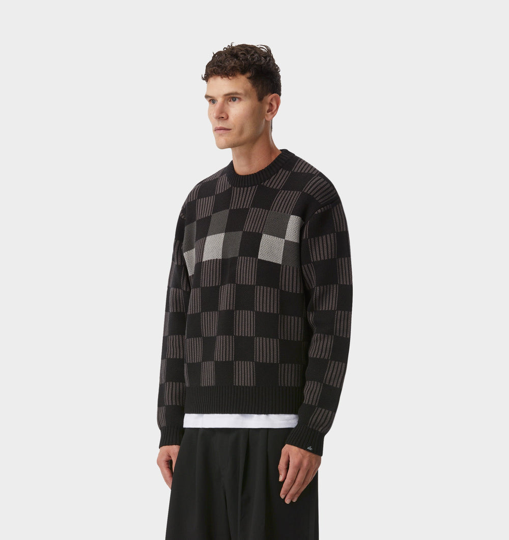Checkerboard Knit Sweater in Charcoal Black | I Love Ugly AU